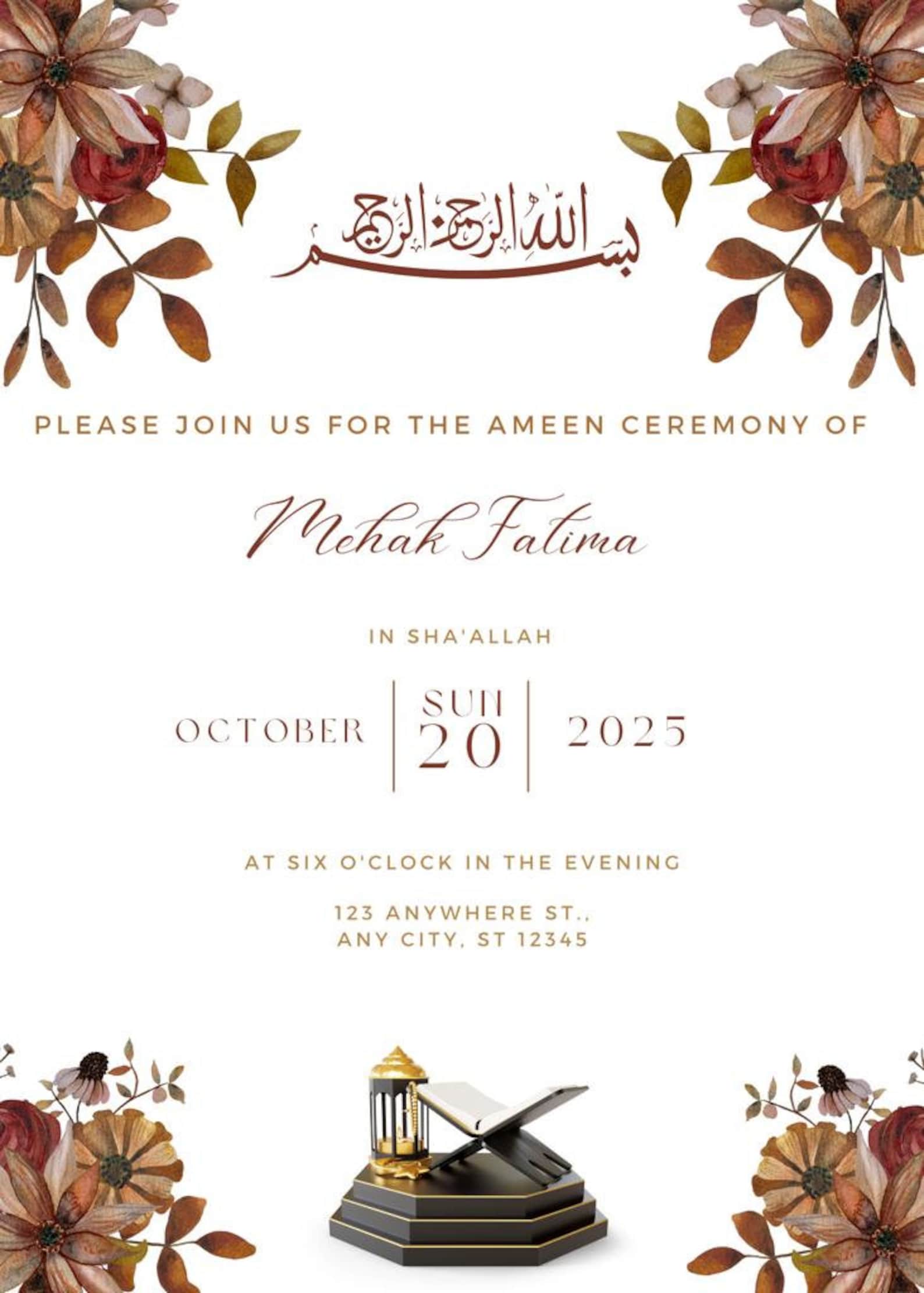Ameen Ceremony Invitation | Ameen Invite | Ameen Mubarak Invitation ...