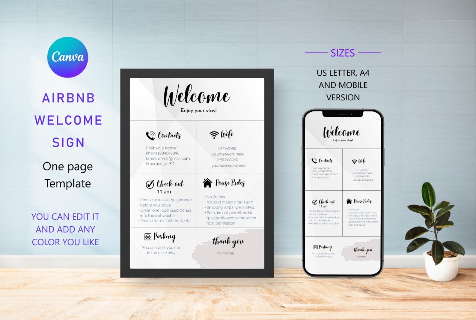 Airbnb Welcome Template - Printable and Mobile-friendly Welcome Sign ...