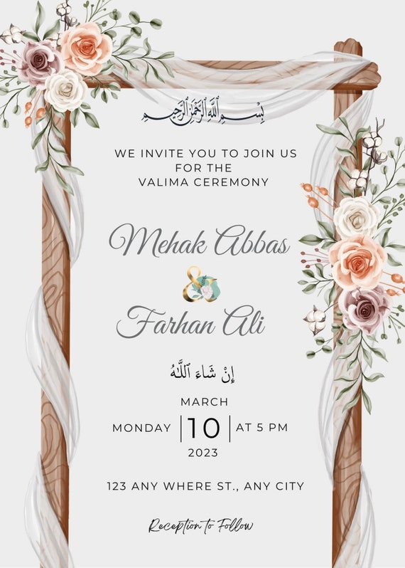 Plantillas De Invitaciones De Walima Muslim Wedding Card Maker 2024