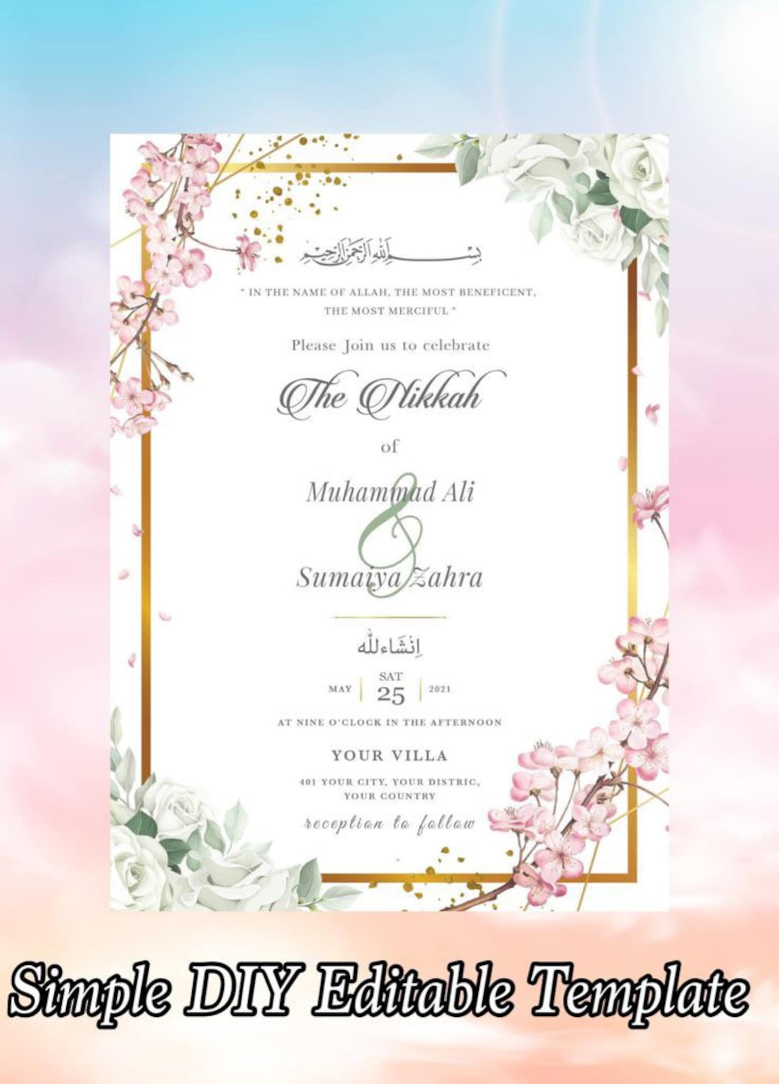 Nikah Invitation Muslim Wedding Invitation Nikkah - Etsy