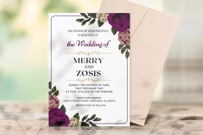 Burgundy Wedding Invitation Template Burgundy Floral Wedding Invitation ...