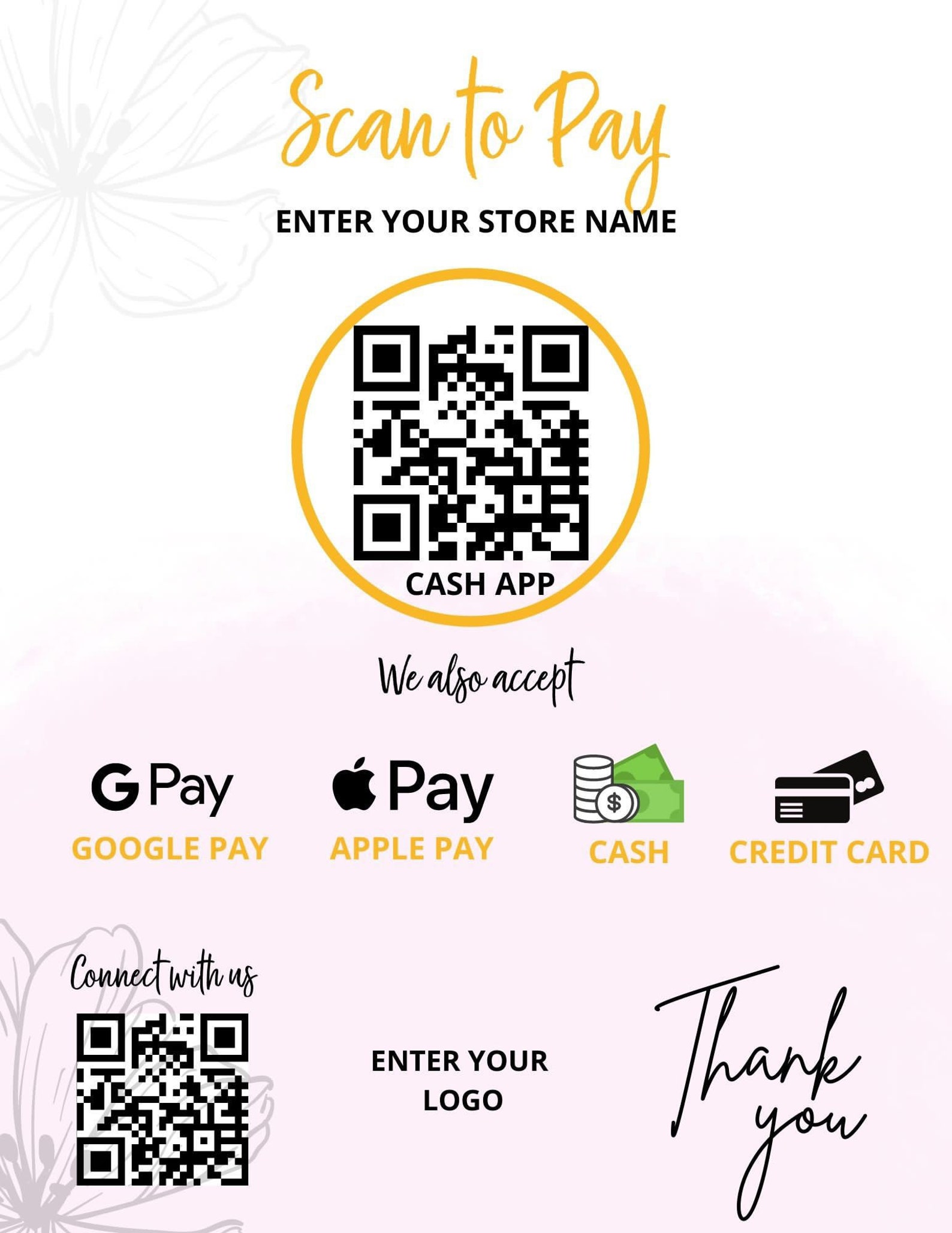 Printable Scan to Pay Sign Template Create Your Own QR Code for ...
