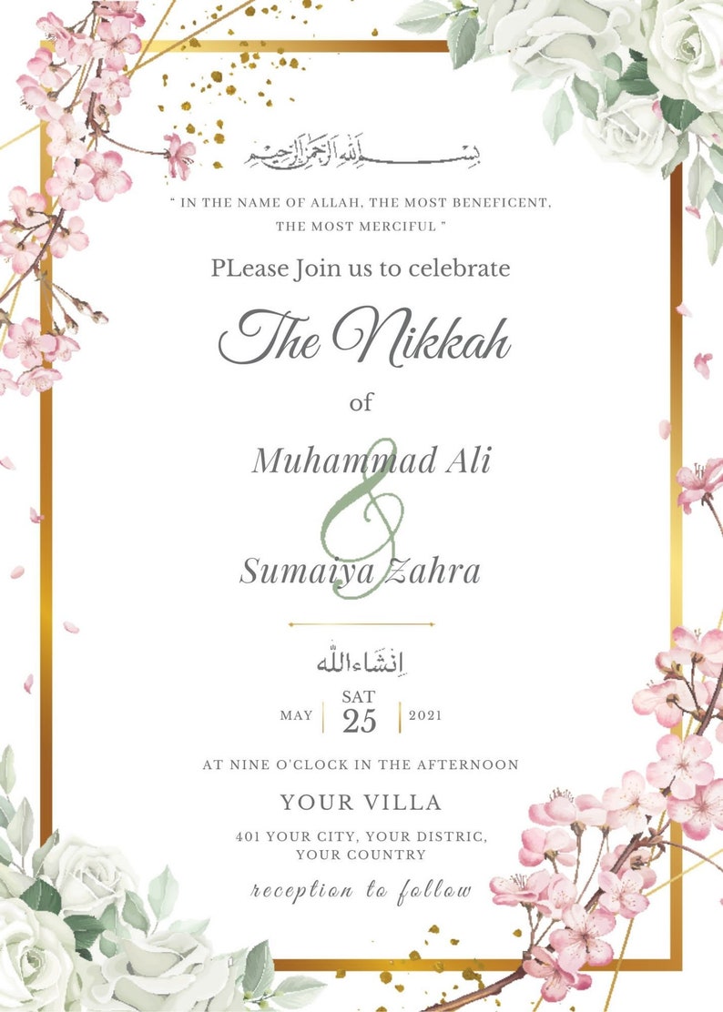 Nikah Invitation Nikkah Invitation Template Set Muslim Wedding ...