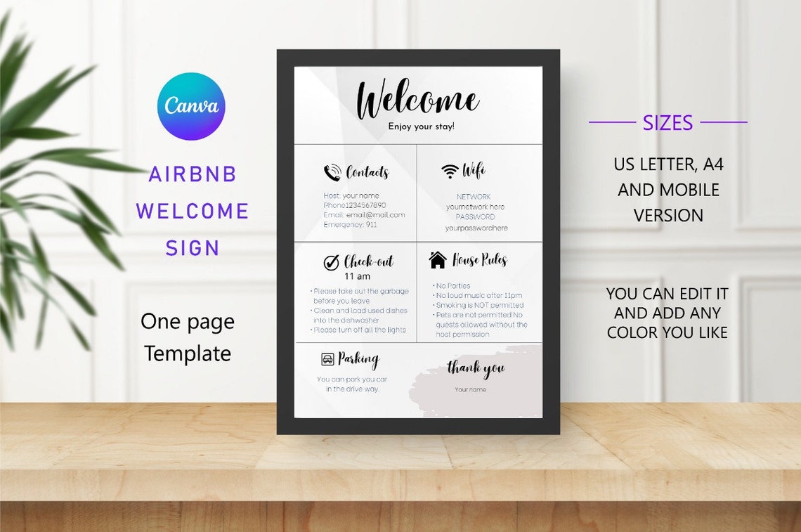 Airbnb Welcome Template - Printable and Mobile-friendly Welcome Sign ...