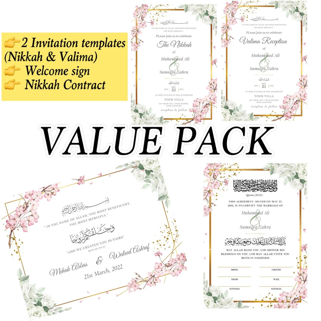 Nikah Invitation - Nikkah Invitation Template Set - Muslim Wedding ...