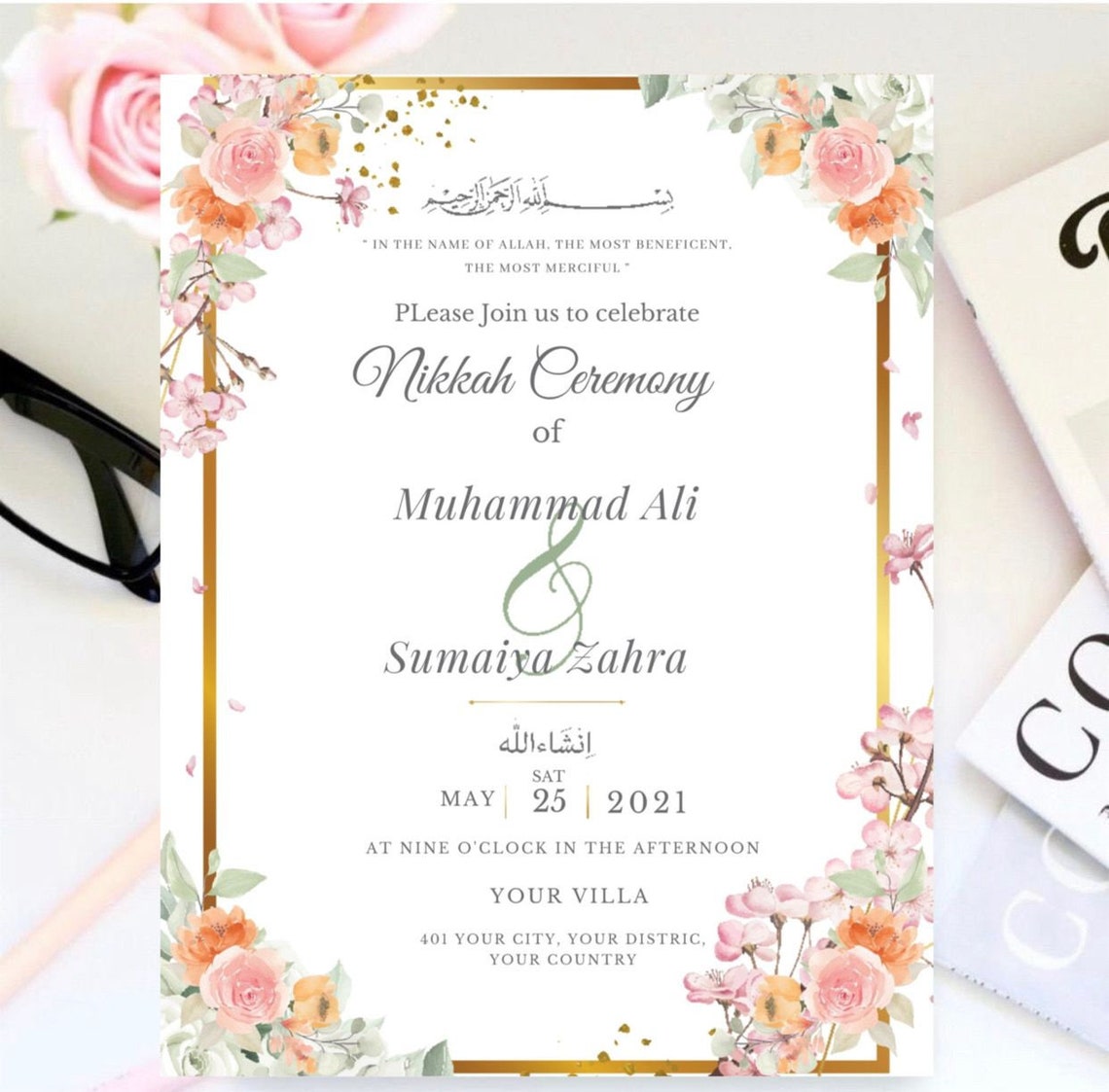Nikah Invitation | Muslim Wedding Invitation | Nikkah Invitation ...