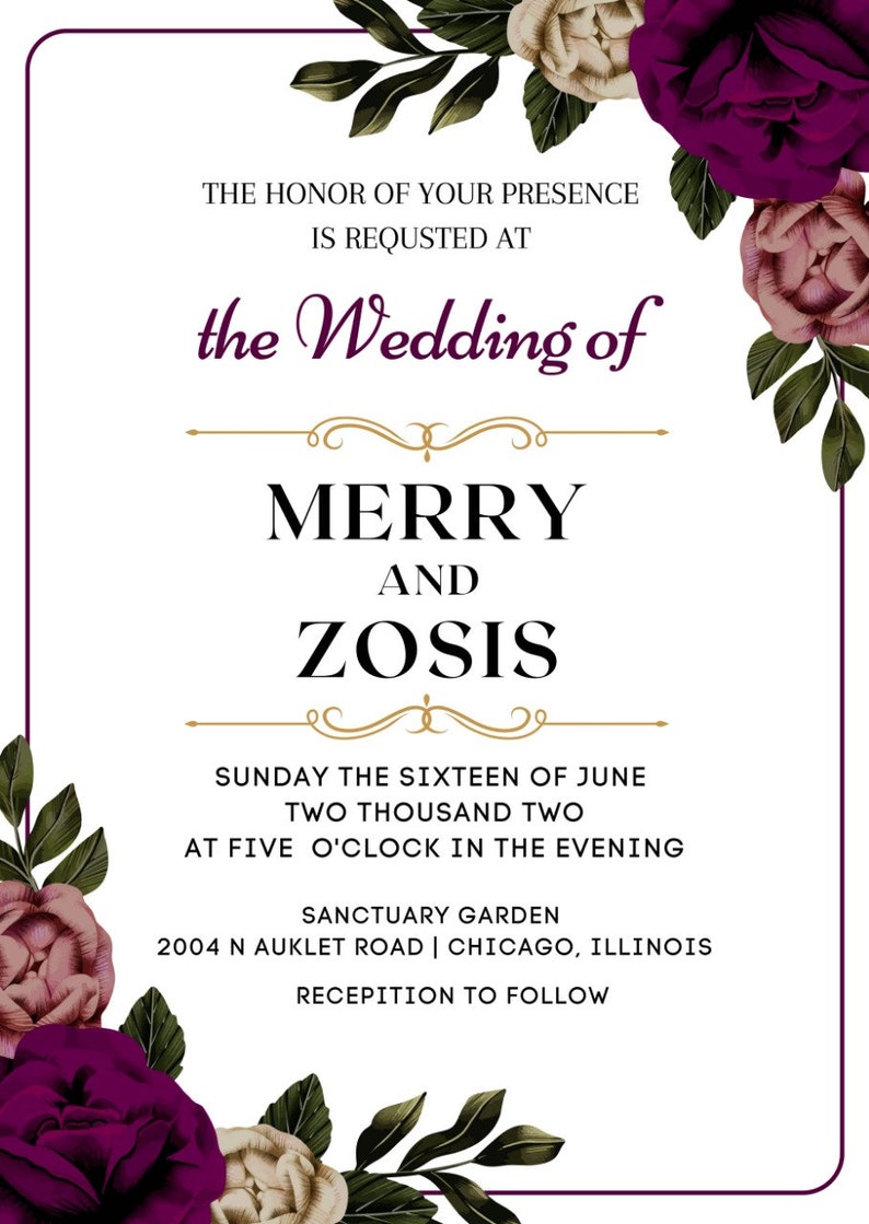 Burgundy Wedding Invitation Template Burgundy Floral Wedding Invitation ...