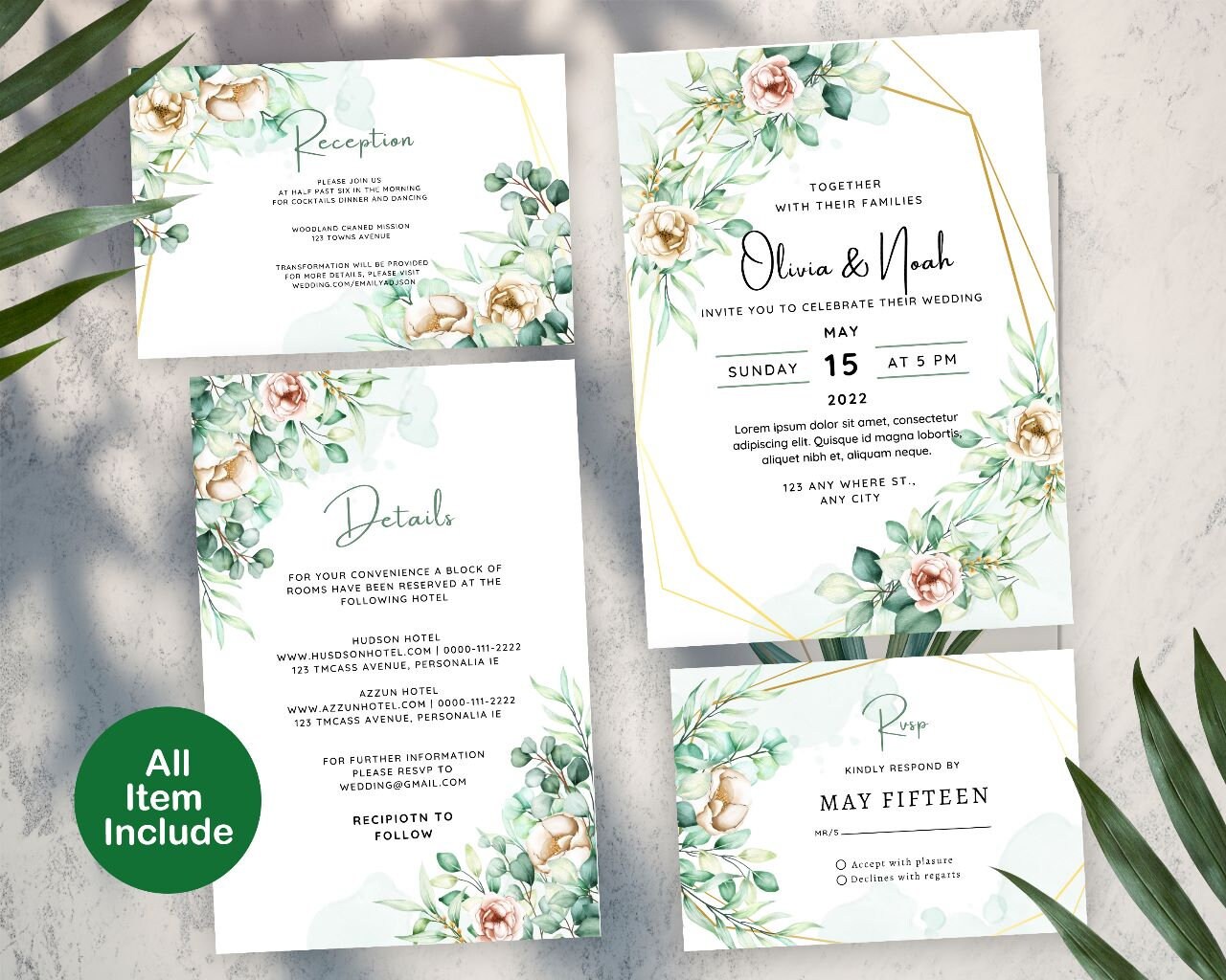 Greenery Wedding Invitation Template Bundle Greenery Wedding - Etsy