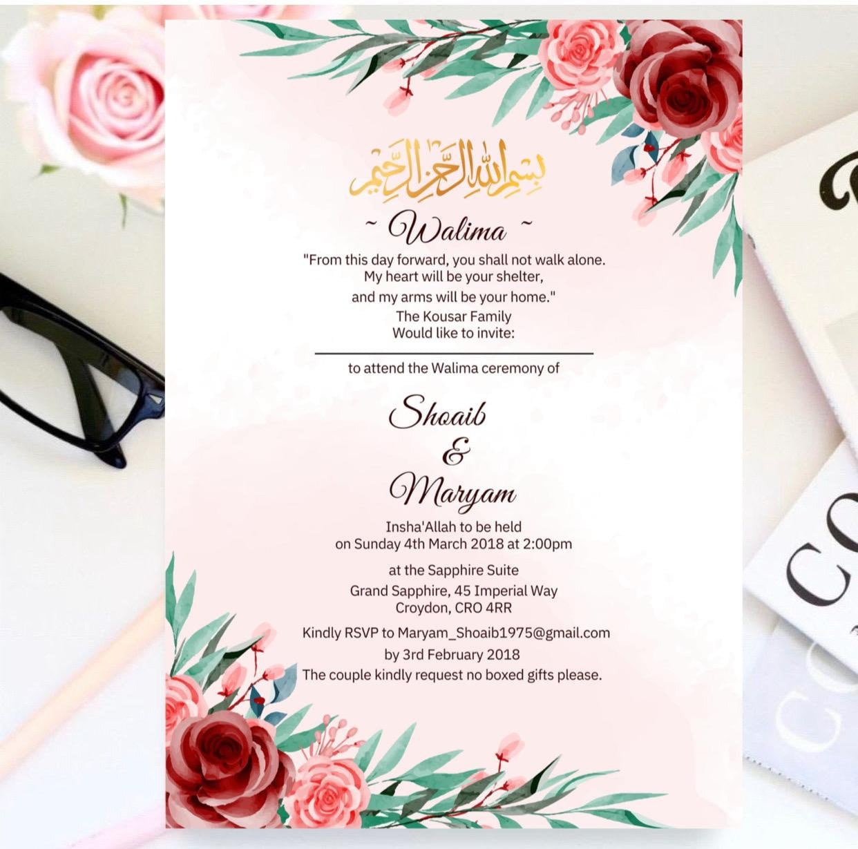 Valima Invitation Printable Walima Invitation Digital Valima Card ...