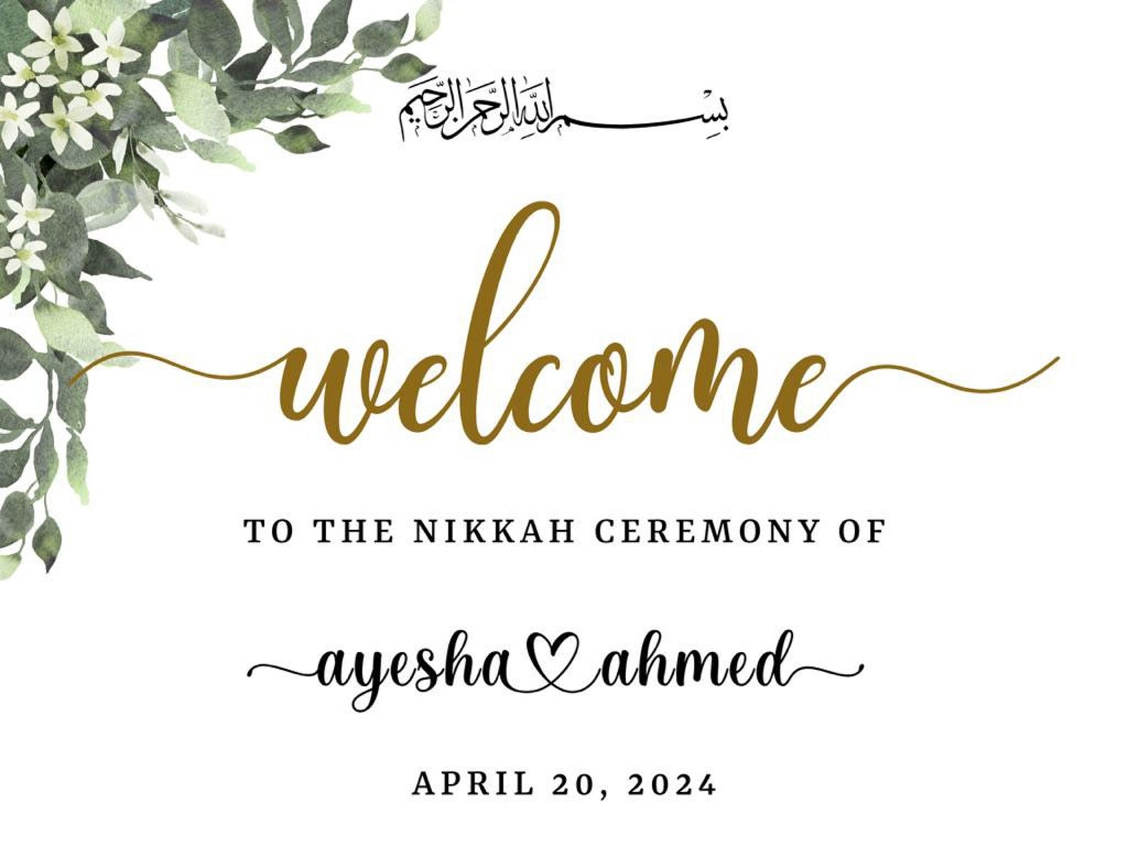 Islamic Wedding Welcome Sign, Nikkah Welcome Sign Muslim Wedding Sign ...