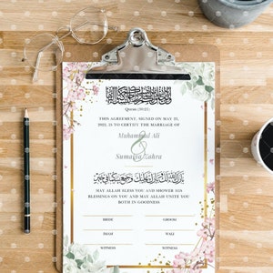 Nikkah Contract Digital Muslim Wedding Certificate of Marriage Template ...