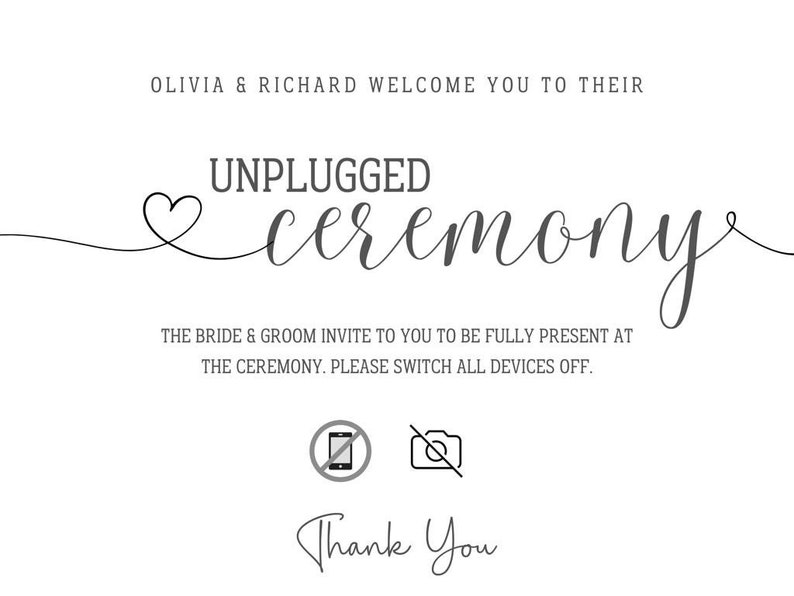 Printable Minimalist Unplugged Ceremony Sign - Encourage an Unplugged ...