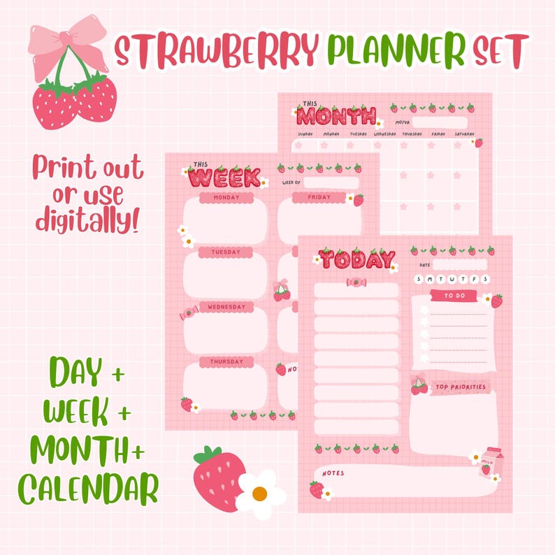 Strawberry Planner Pages: Printable Weekly and Monthly (digital ...