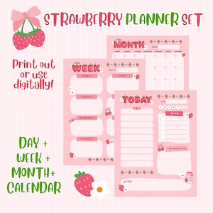 Strawberry Planner Week Day Month Planner Pages Digital Printable ...