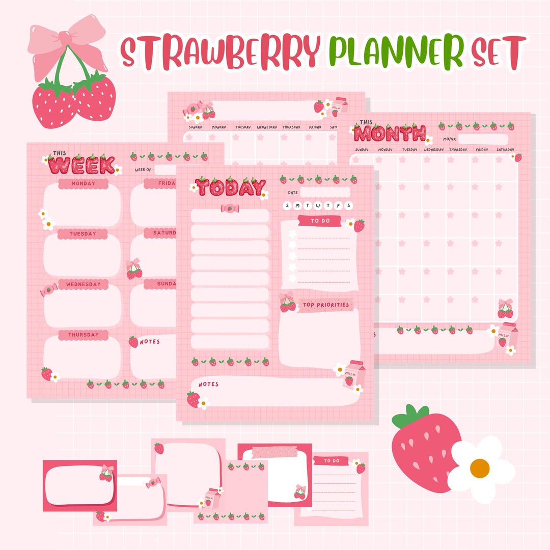 Strawberry Planner Week Day Month Planner Pages Digital Printable ...