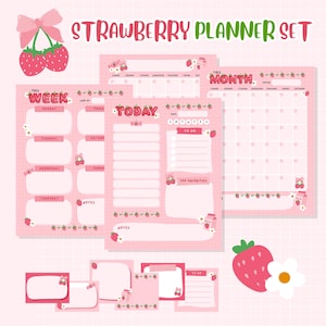 Strawberry Planner Week Day Month Planner Pages Digital Printable ...
