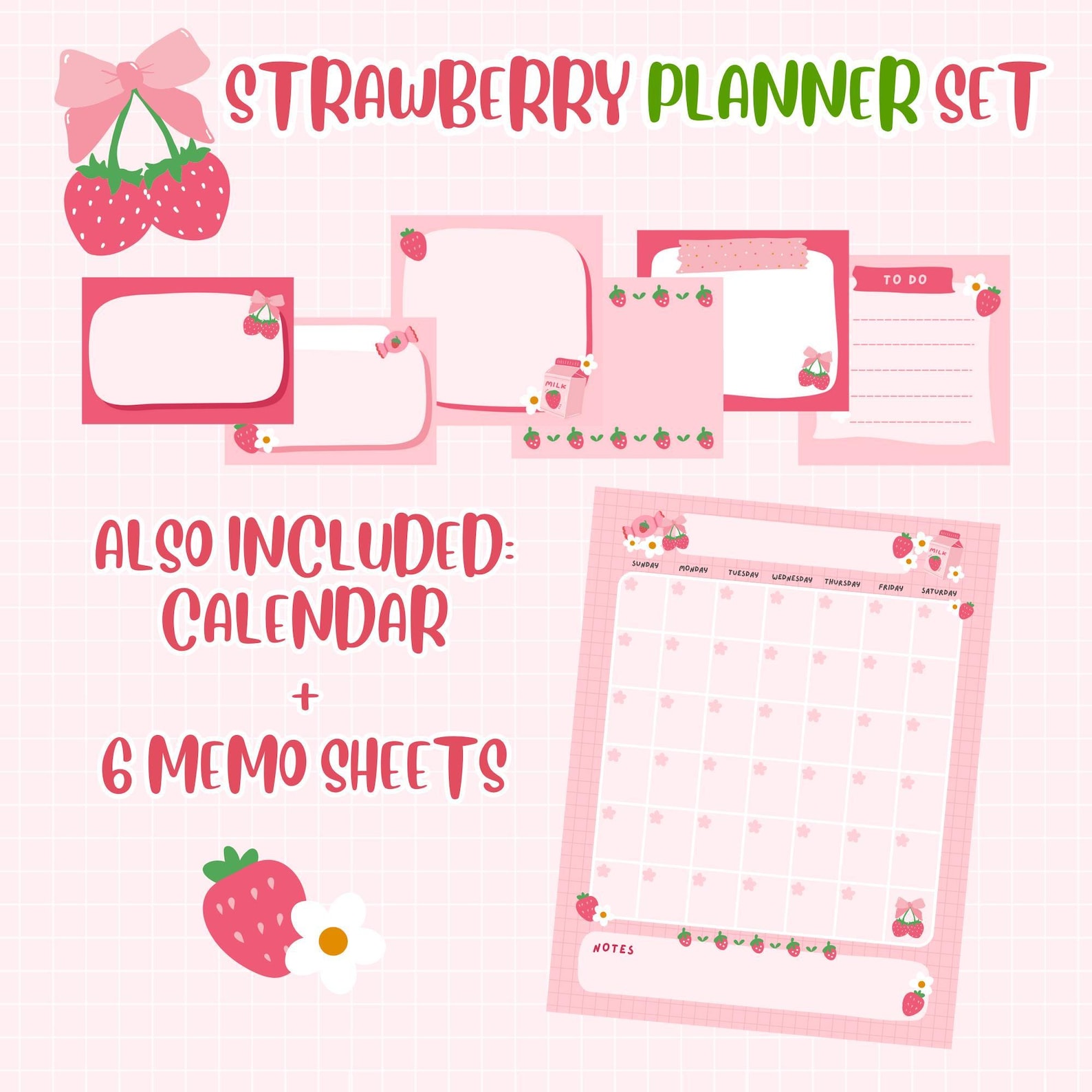 Strawberry Planner Pages: Printable Weekly and Monthly (digital ...