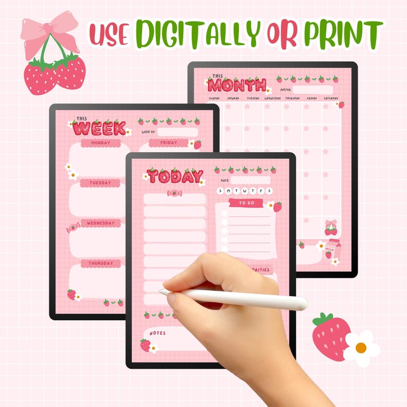 Strawberry Planner Pages: Printable Weekly and Monthly (digital ...