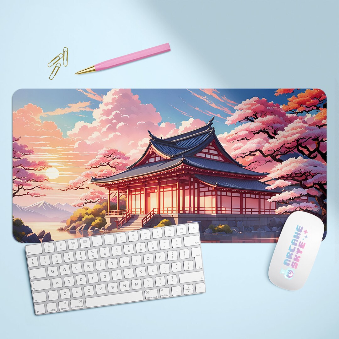 Japanese Temple Sunset Desk Mat, Mousepad, Card Game Playing Mat 18 X ...
