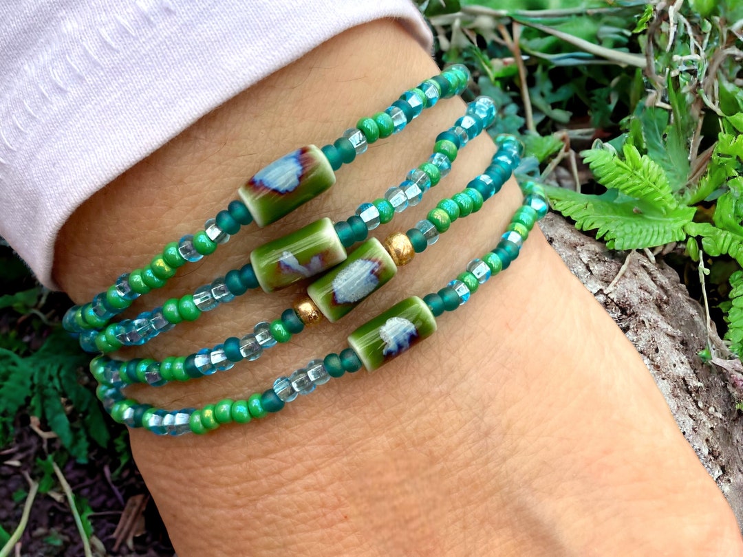 Handmade Sea Foam Green & Teal Crystal Beaded Bracelets for Women, Blue ...