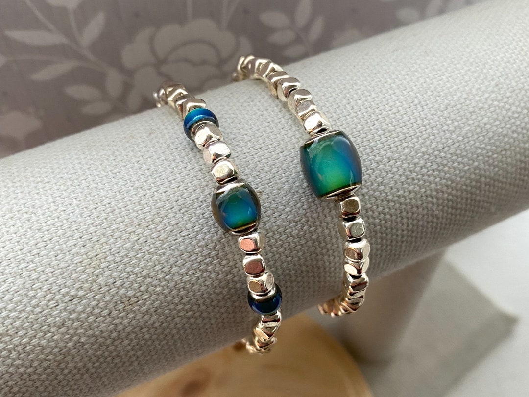 Handmade Silver Beaded Mood Bracelet, Womens Bracelet, Mens Bracelet ...