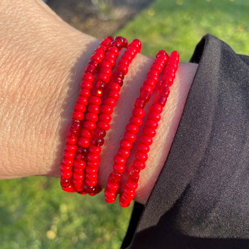 Red Beaded Bracelet - Etsy