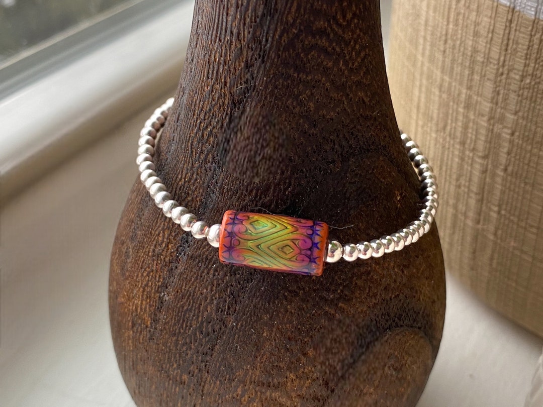 Sterling Silver Color Changing Mood Bracelet, Unisex Silver Beaded Mood ...