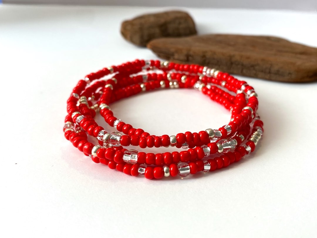 Bright Red Beaded Bracelets for Women, Lucky Red Stretch Bracelet ...