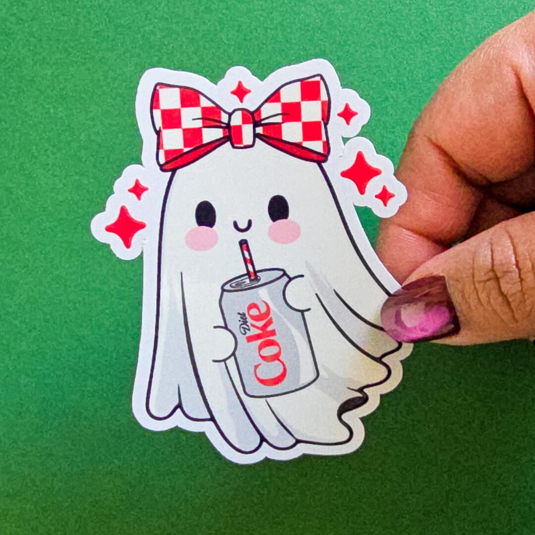 Kawaii Ghost Sticker: Diet Soda & Red Bow - Waterproof Vinyl - Etsy