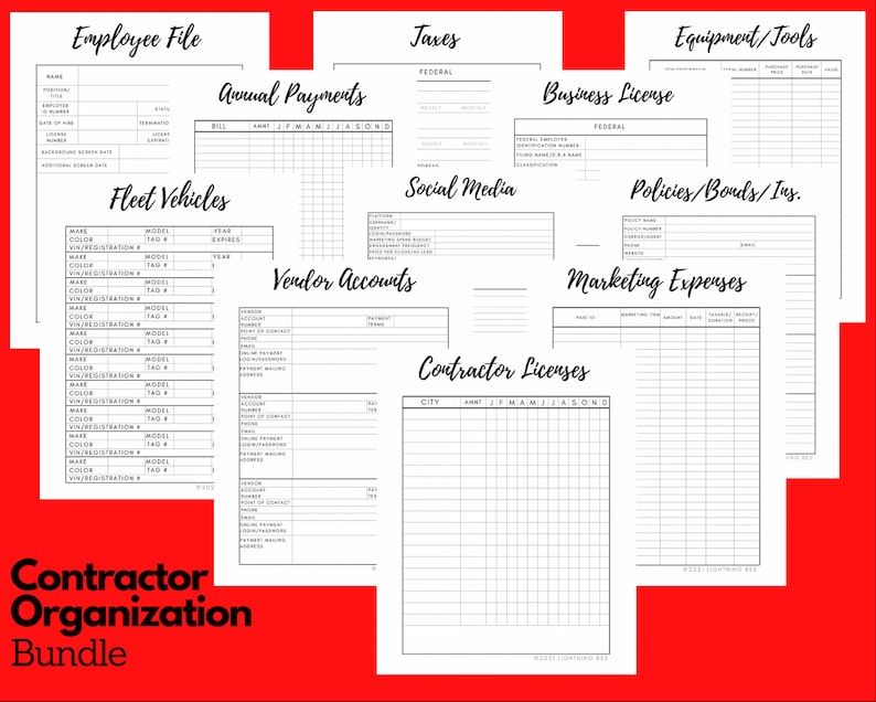 Contractor Business Organization Bundle - Etsy