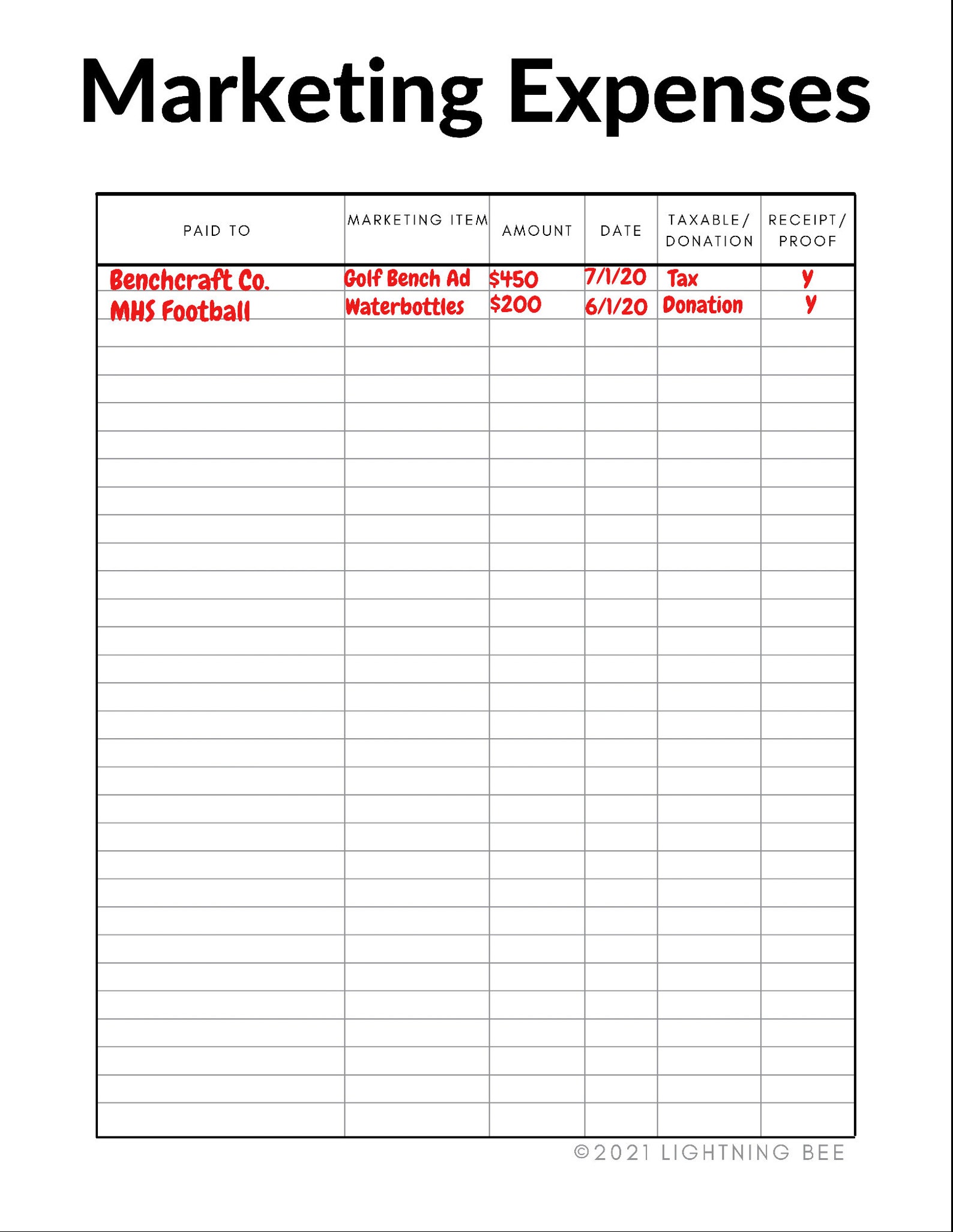 Business Marketing Expense Organizer Planner - Etsy