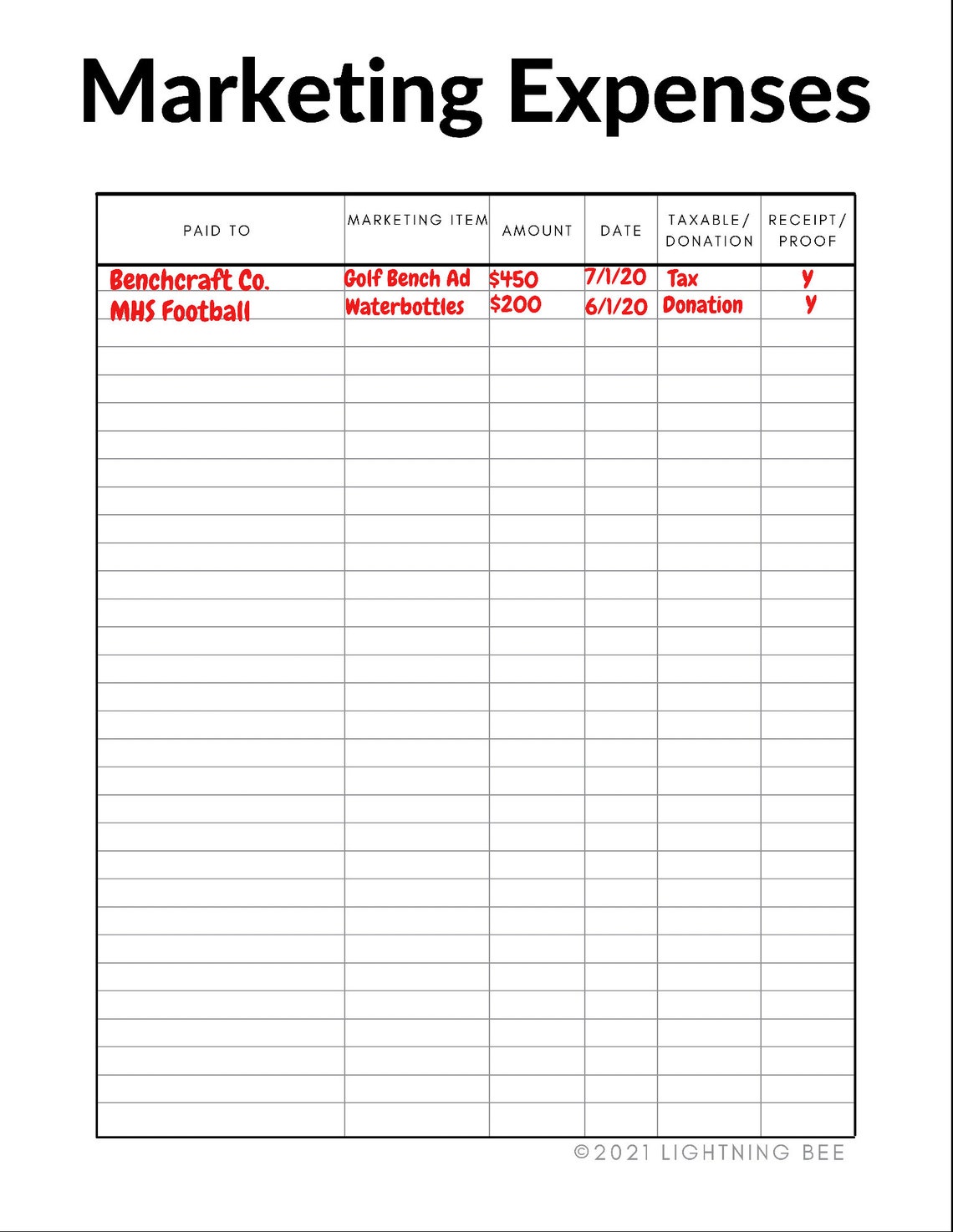 Business Marketing Expense Tracker Organizer - Etsy