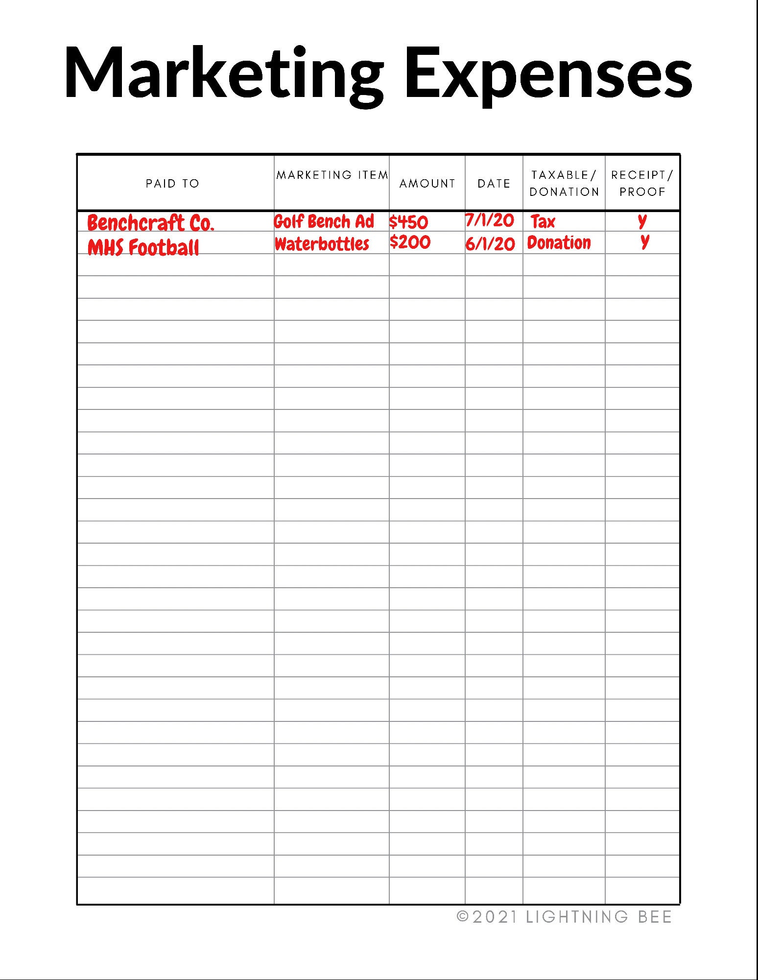 Business Marketing Expense Tracker Organizer - Etsy