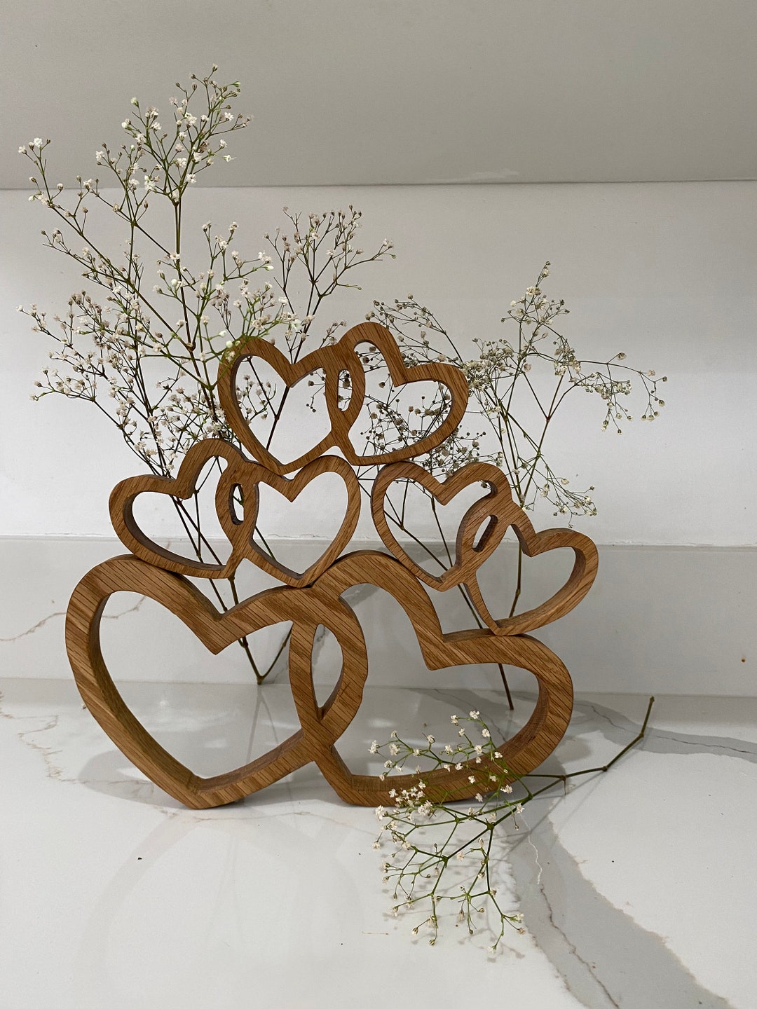 Solid Oak Entwined Hearts Model, Wooden Hearts Decoration, Wedding ...