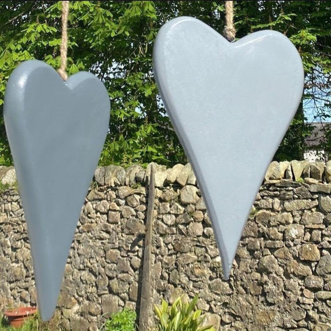 Painted Chunky Wooden Hearts, Grey Painted Hearts, Outdoor Hearts ...