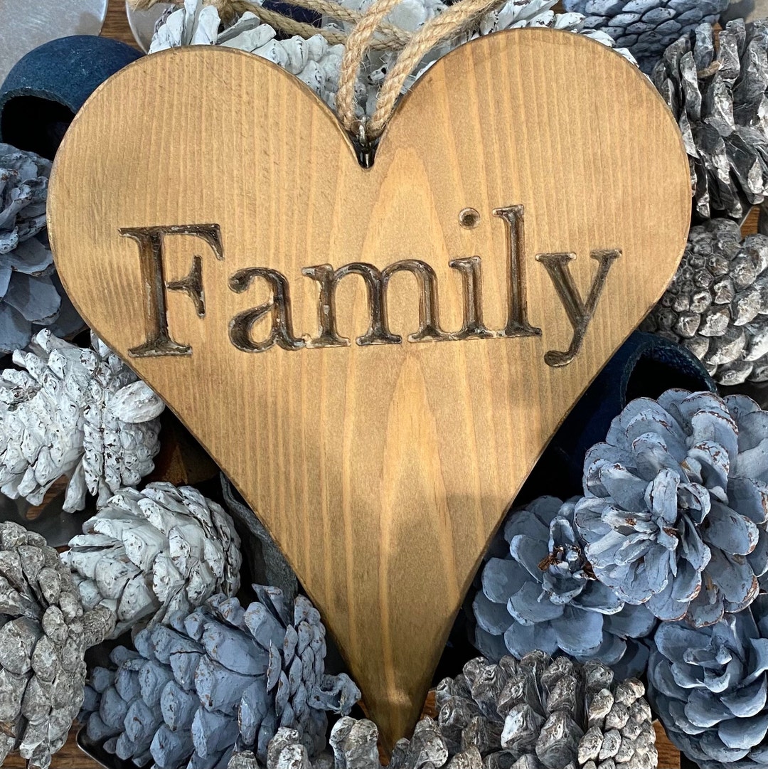 Wooden Family Heart, My Family Heart, Wooden Hanging Heart, Wooden ...