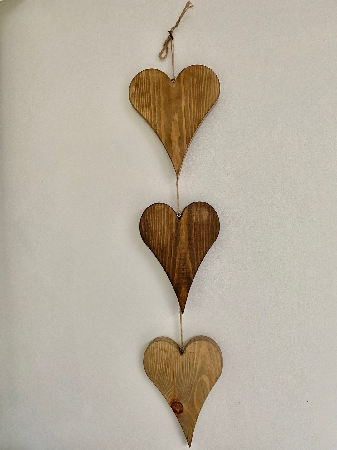 Chunky Wooden Heart Decoration, 3 Wooden Hearts, 3 Pine Hearts, Hanging ...