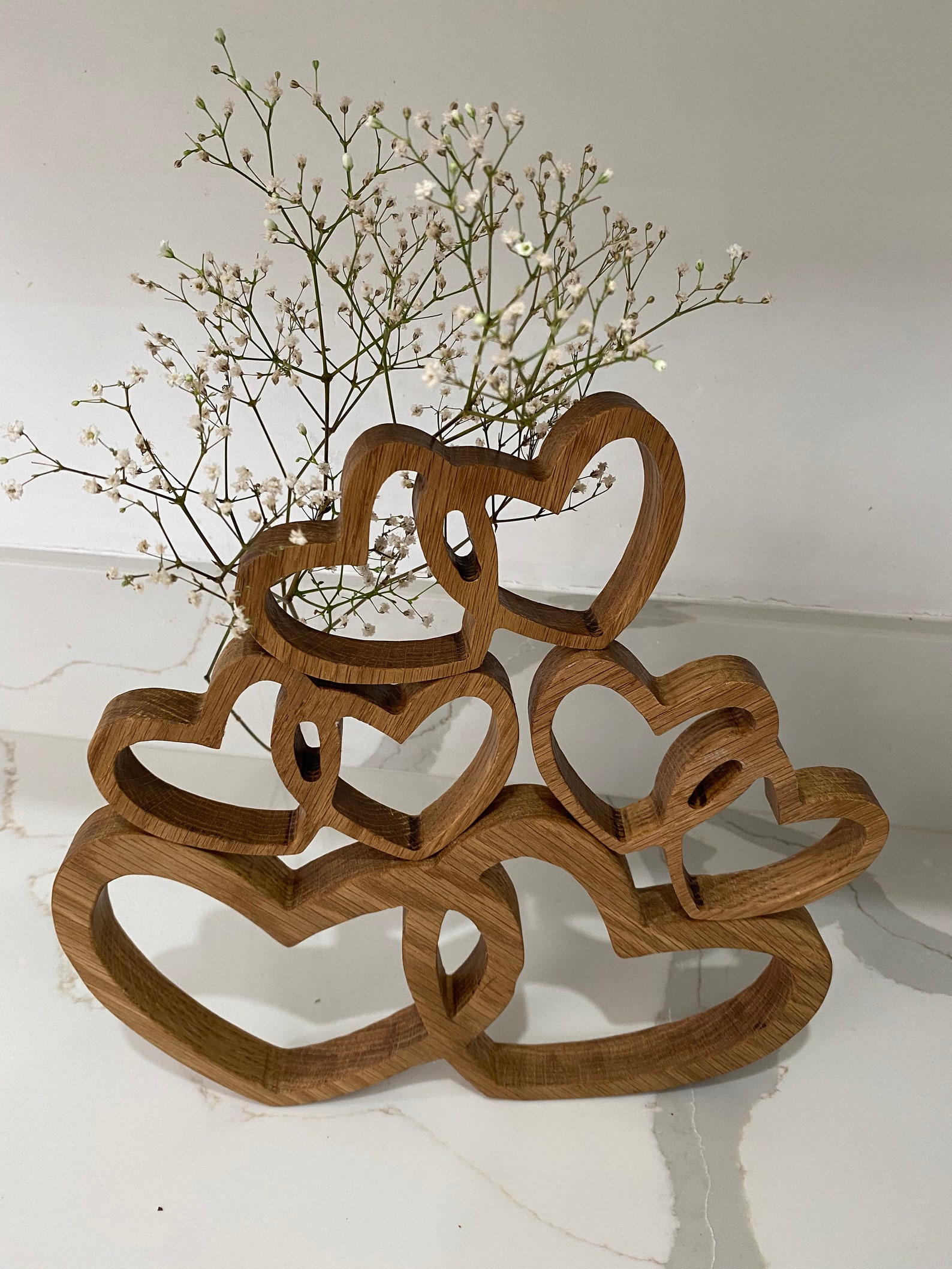 Solid Oak Entwined Hearts Model, Wooden Hearts Decoration, Wedding ...
