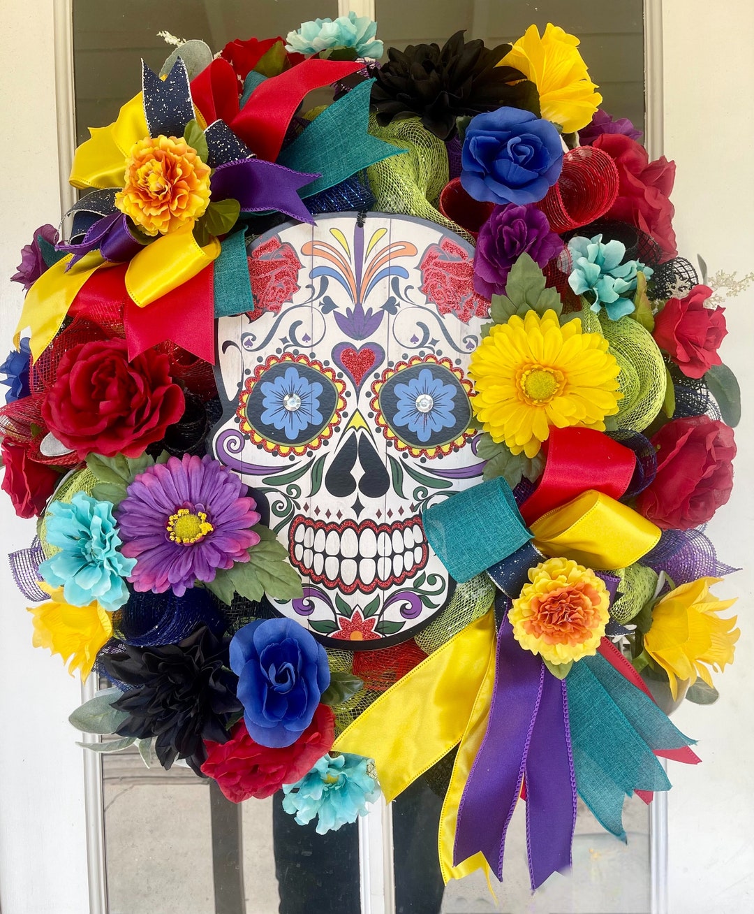 Day of the Dead Wreath, Dia De Los Muertos Wreath, Sugar Skull Wreath ...