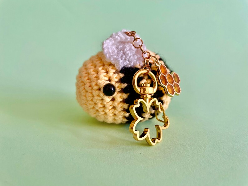 Bee Crochet Keychain With Honeycomb Charm - Etsy