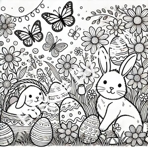 Printable Easter Coloring Page for Kids – Cute Bunny & Egg Line Art ...