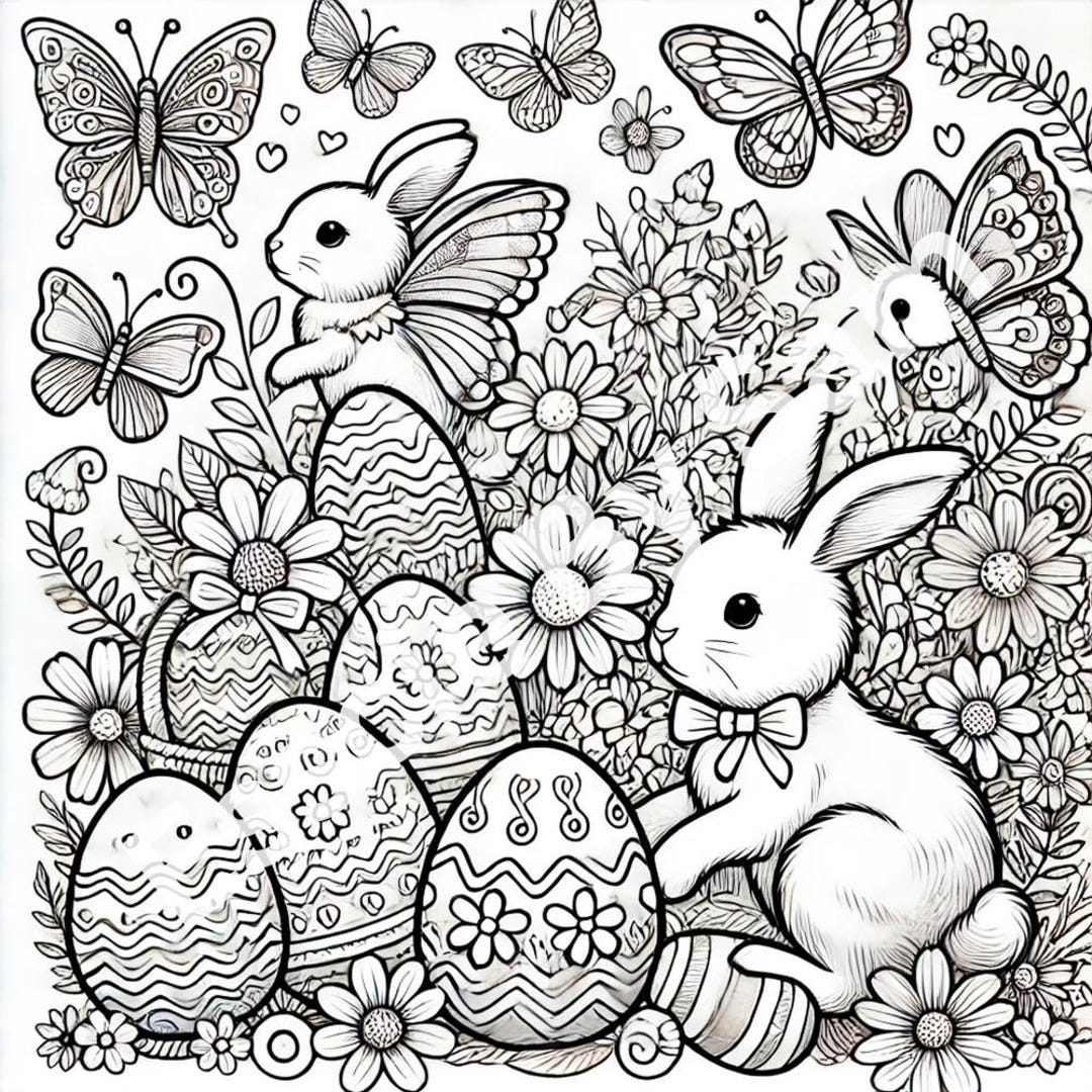 Printable Easter Coloring Page for Kids – Cute Bunny & Egg Line Art ...