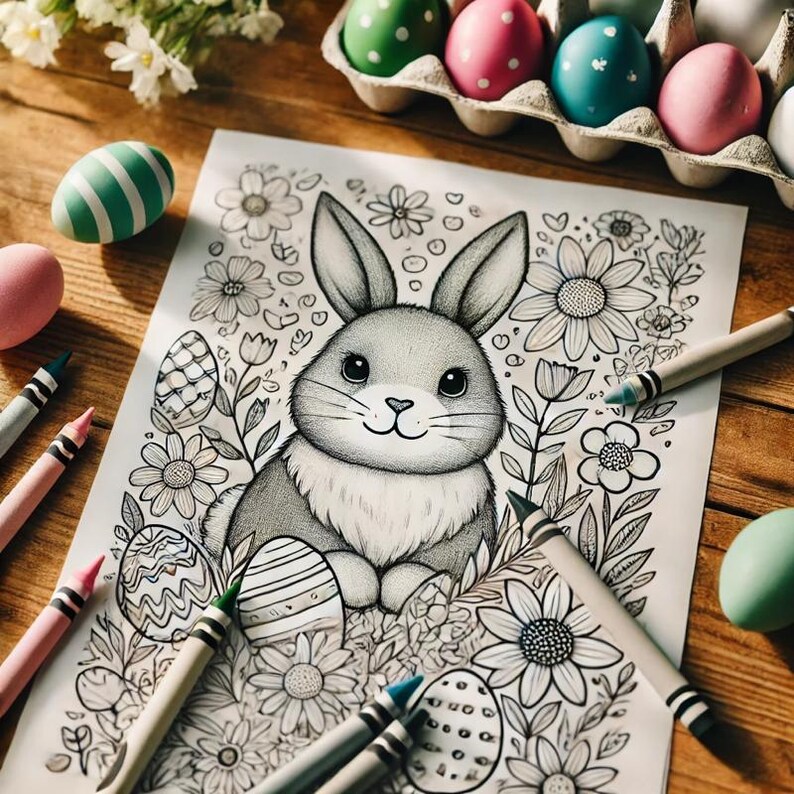 Printable Easter Coloring Page for Kids – Cute Bunny & Egg Line Art ...