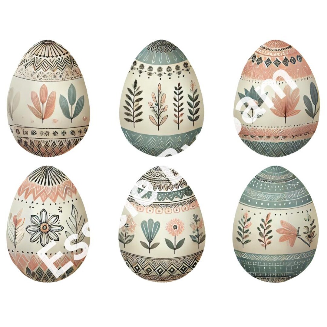 Boho Easter Egg Clipart PNG – 18 Pastel Spring Eggs With Transparent ...