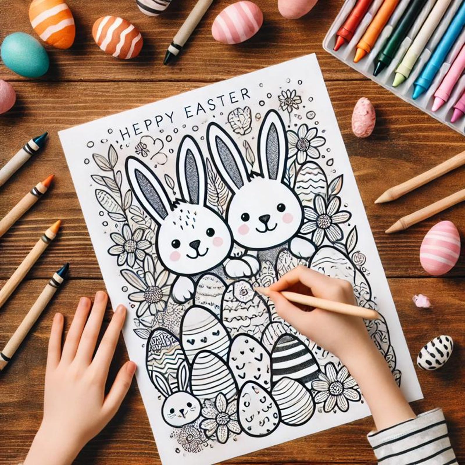 Printable Easter Coloring Page for Kids – Cute Bunny & Egg Line Art ...