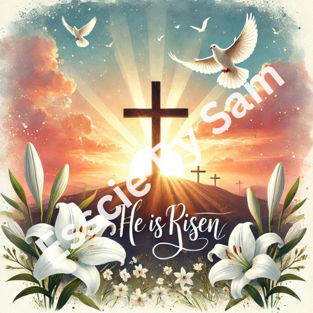 He is Risen Wall Art – Christian Easter Printable With Sunrise & Cross ...