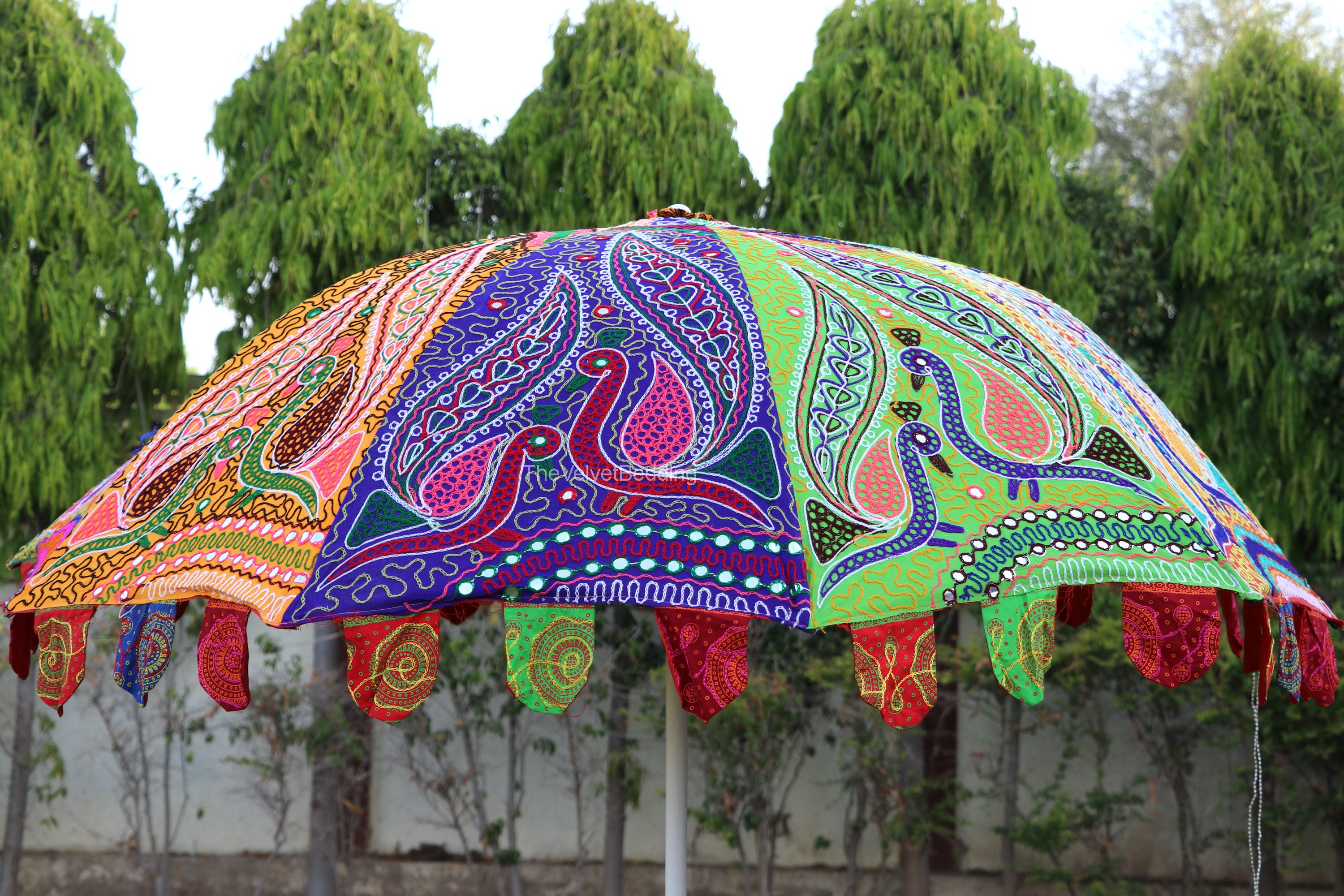 Decorative Patio or Garden Parasol Umbrella With Peacock Embroidery ...