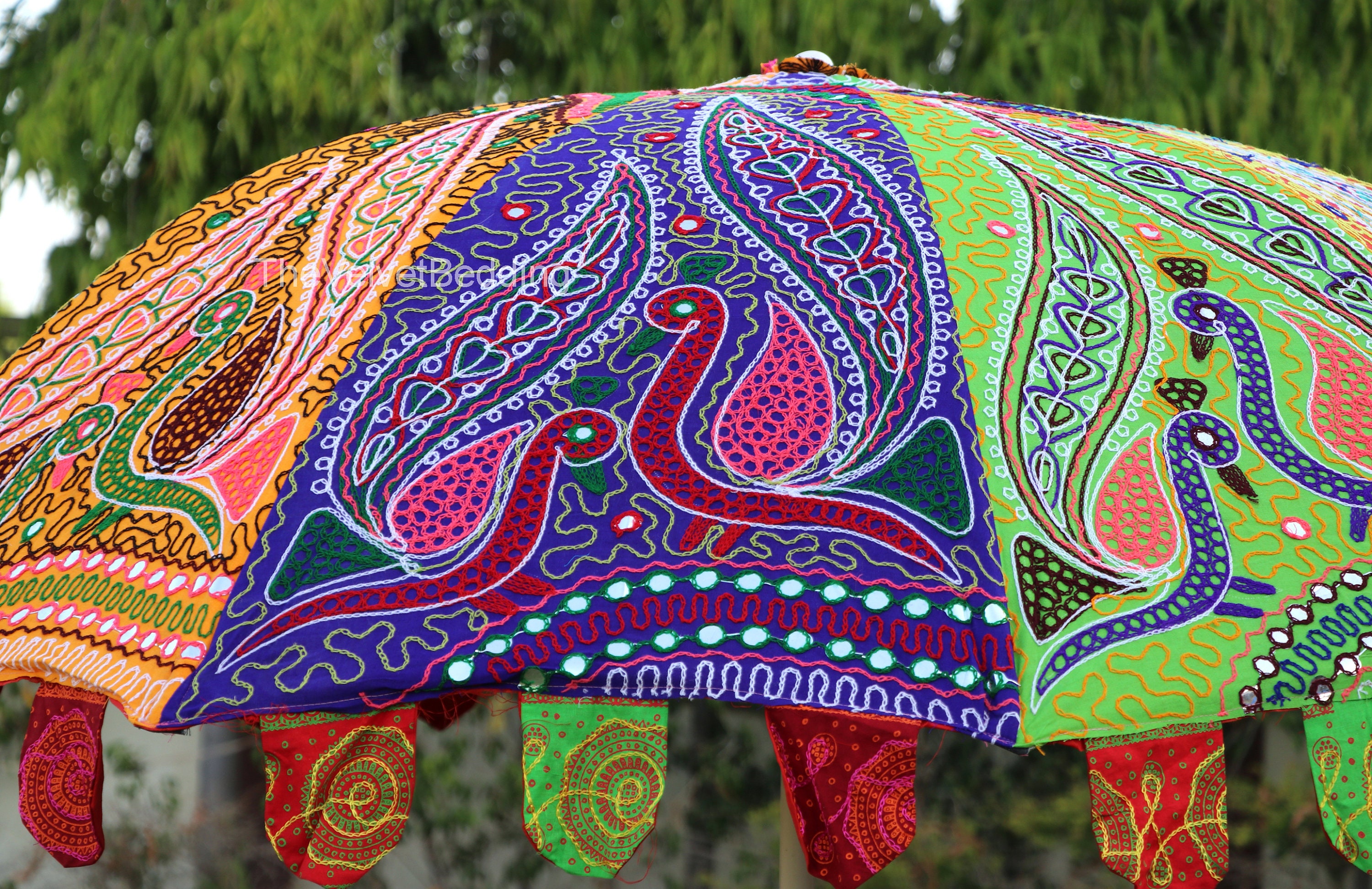 Decorative Patio or Garden Parasol Umbrella With Peacock Embroidery ...