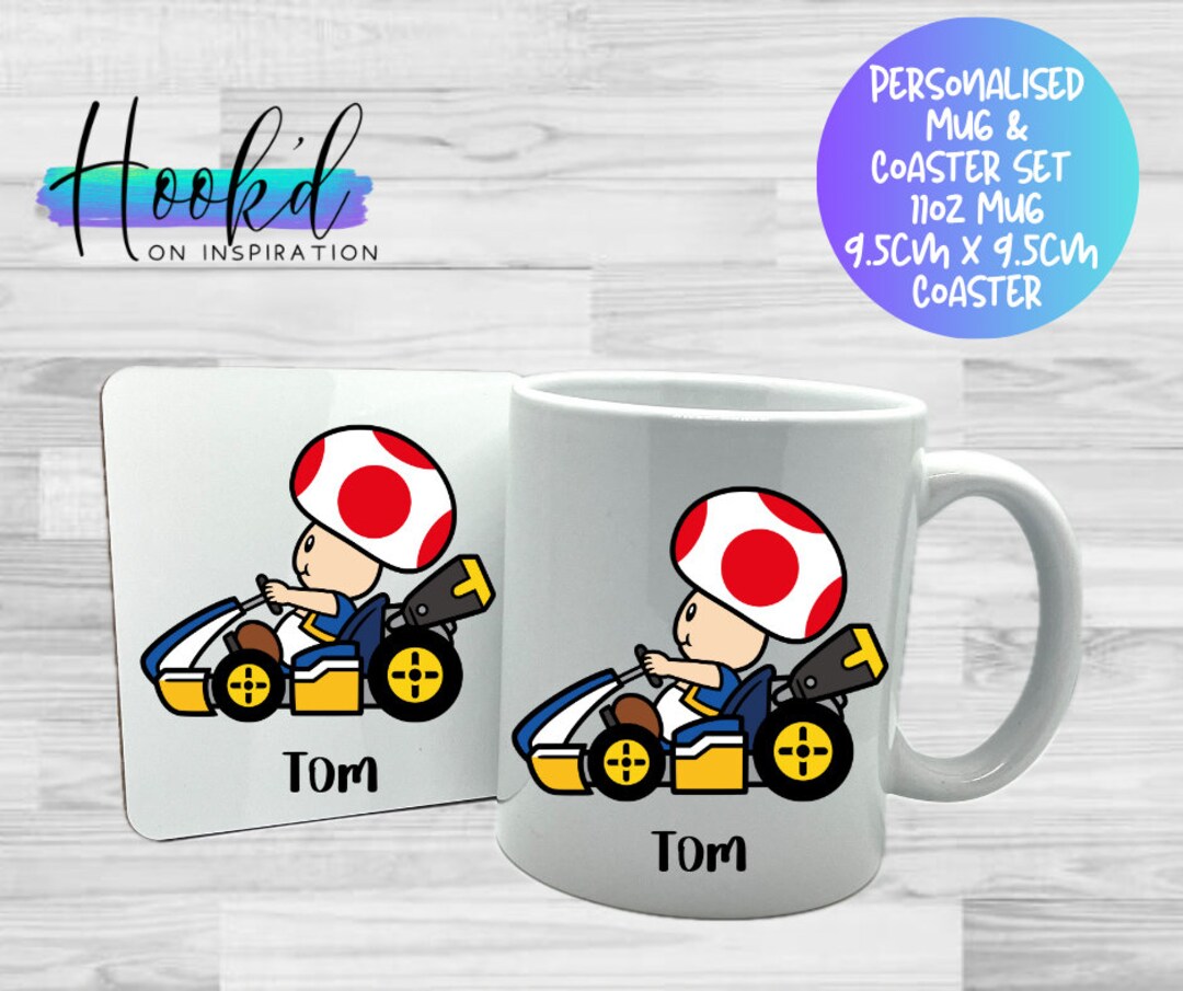 Mario Kart Inspired Toad Personalised Mug, Coaster or Set - Etsy