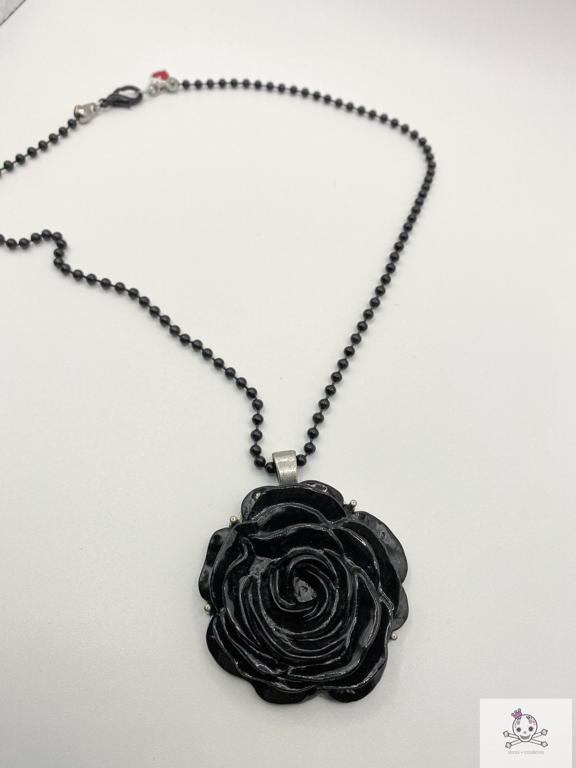 Black Rose Pendant Necklace - Etsy